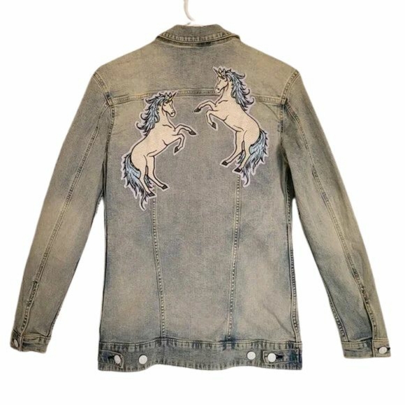 LuLaRoe | Jackets & Coats | Lularoe Unicorn Patch Light Wash Denim Jean ...